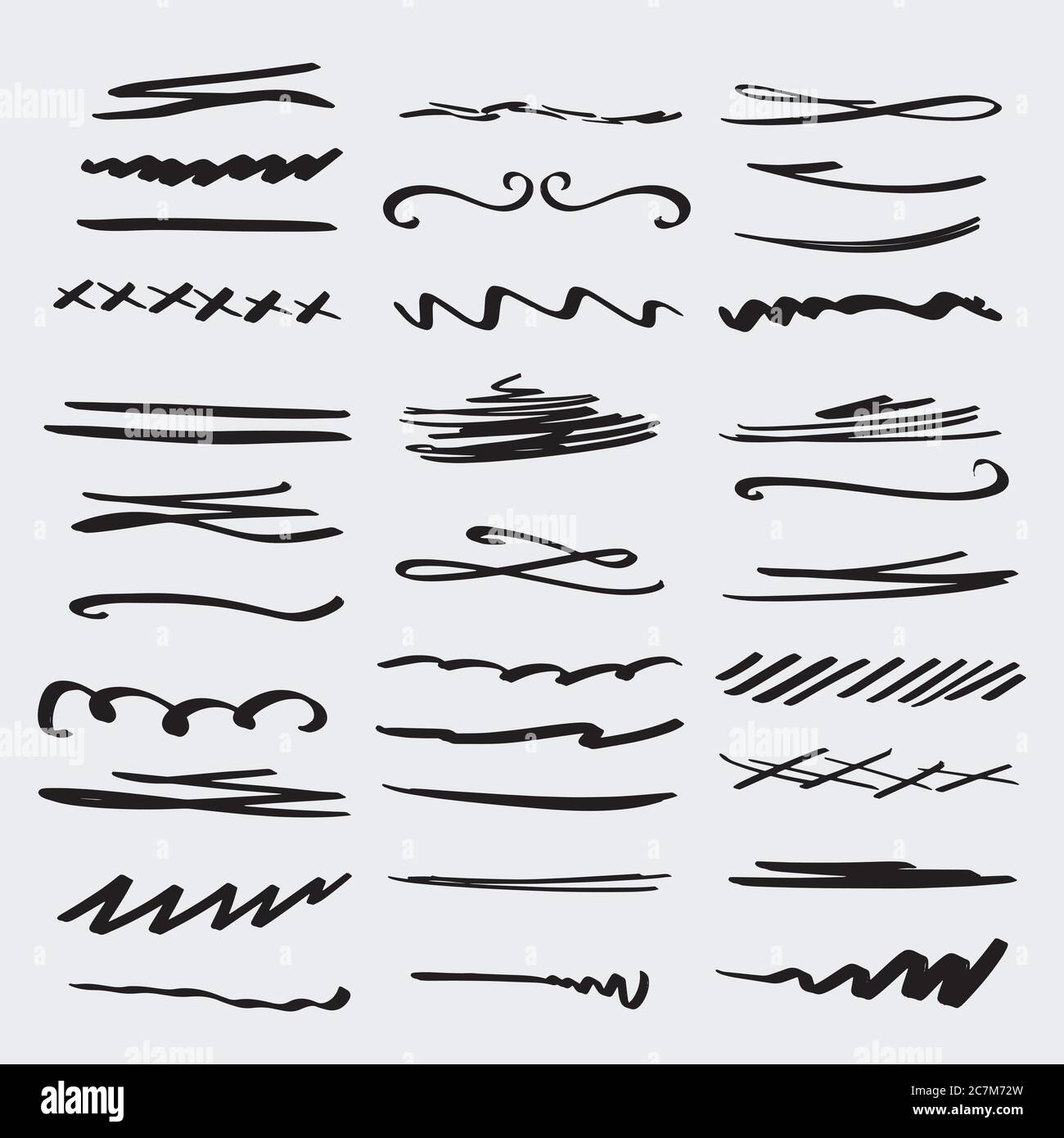 Handmade Collection Set of Underline Strokes in Marker Brush Doodle ...