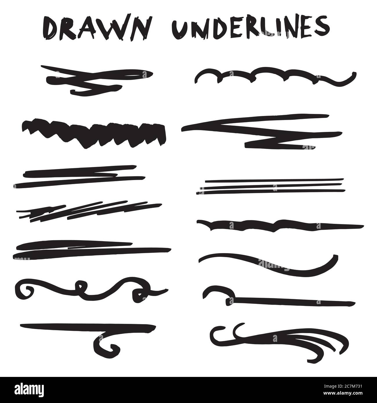 Handmade Collection Set of Underline Strokes in Marker Brush Doodle ...