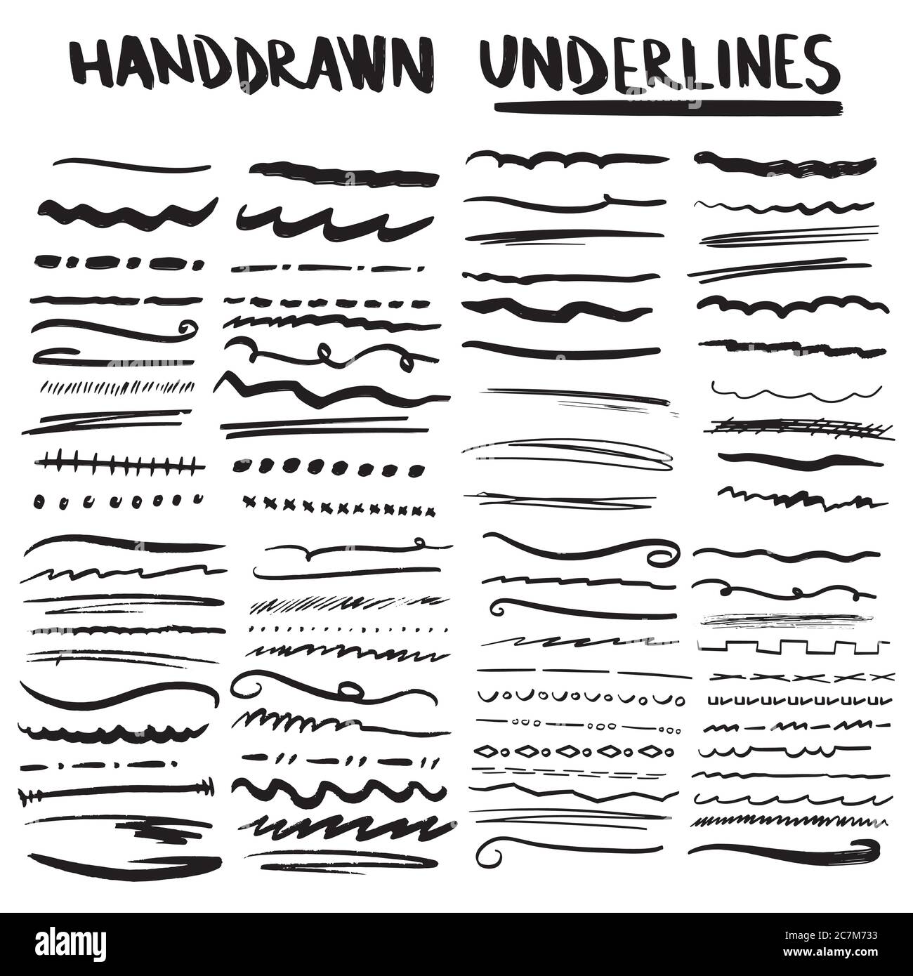 Handmade Collection Set of Underline Strokes in Marker Brush Doodle ...
