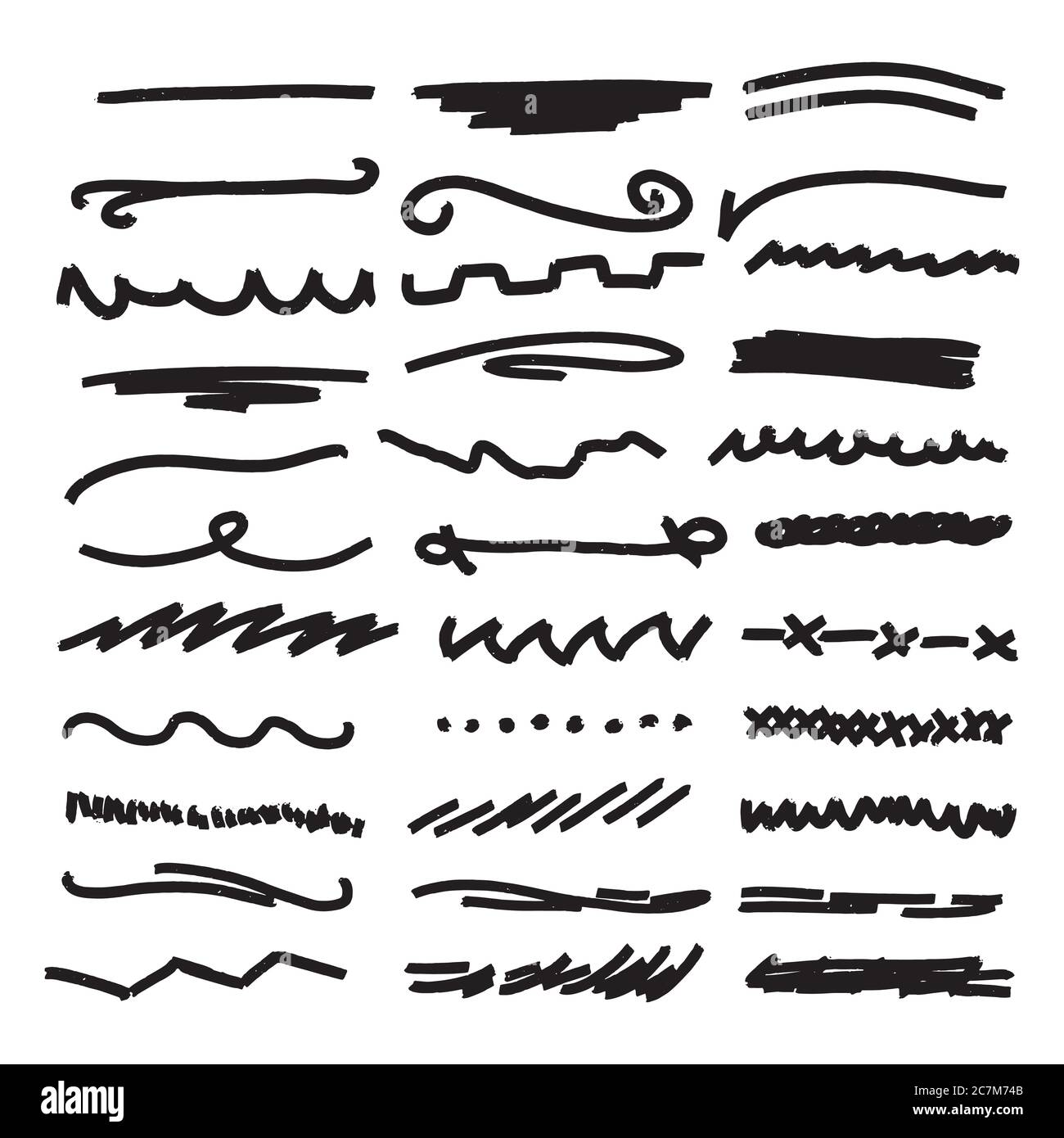 Handmade Collection Set of Underline Strokes in Marker Brush Doodle ...
