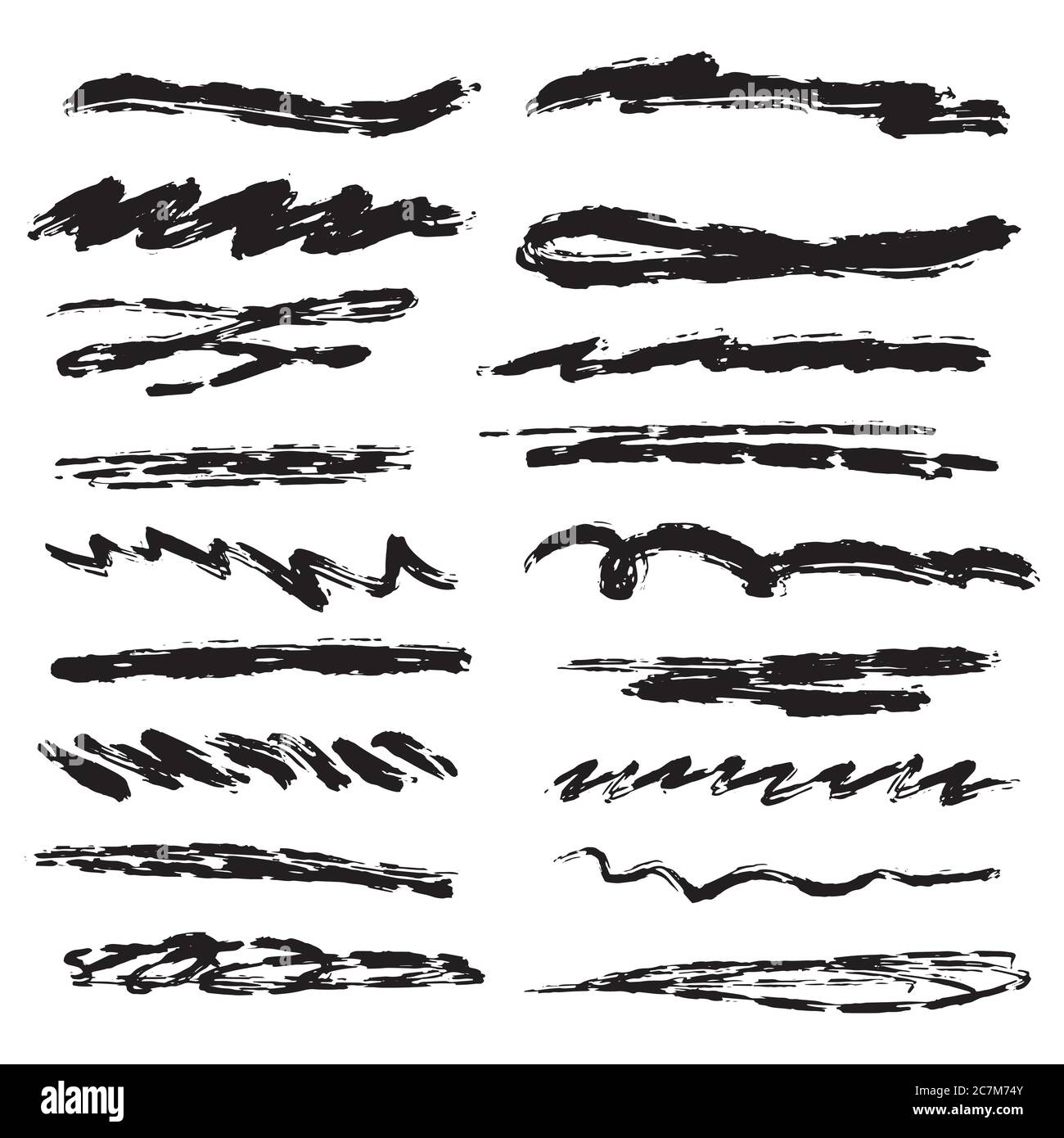 Handmade Collection Set of Underline Strokes in Marker Brush Doodle ...