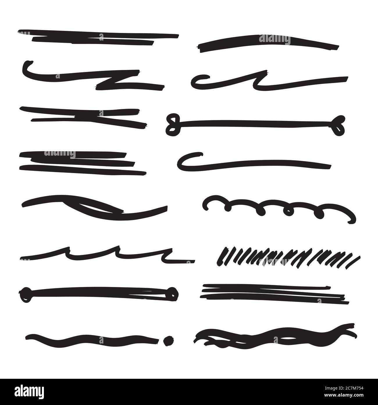 Handmade Collection Set of Underline Strokes in Marker Brush Doodle ...