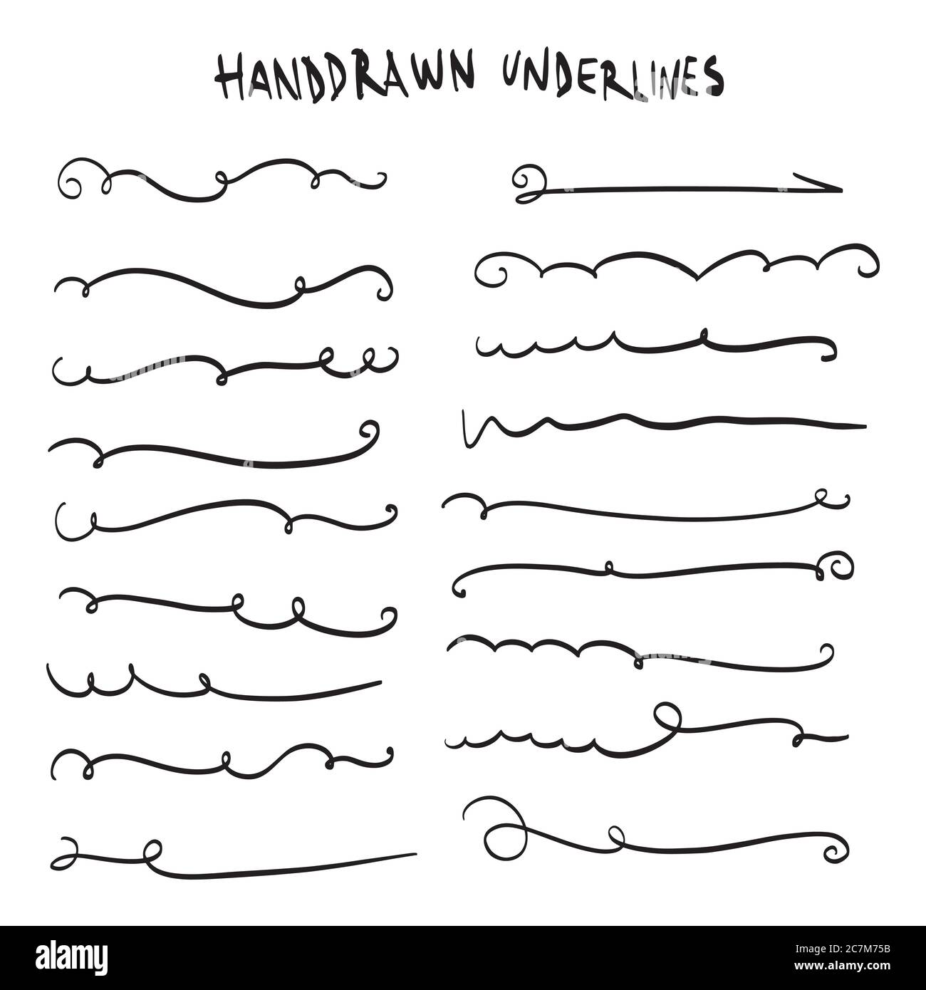Handmade Collection Set of Underline Strokes in Marker Brush Doodle ...