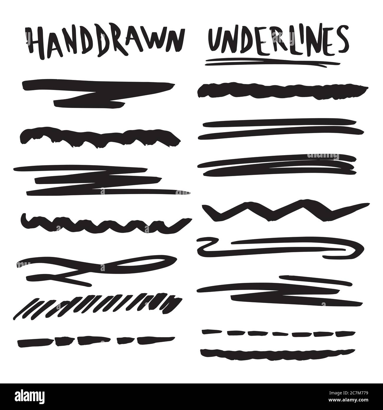 Handmade Collection Set of Underline Strokes in Marker Brush Doodle ...