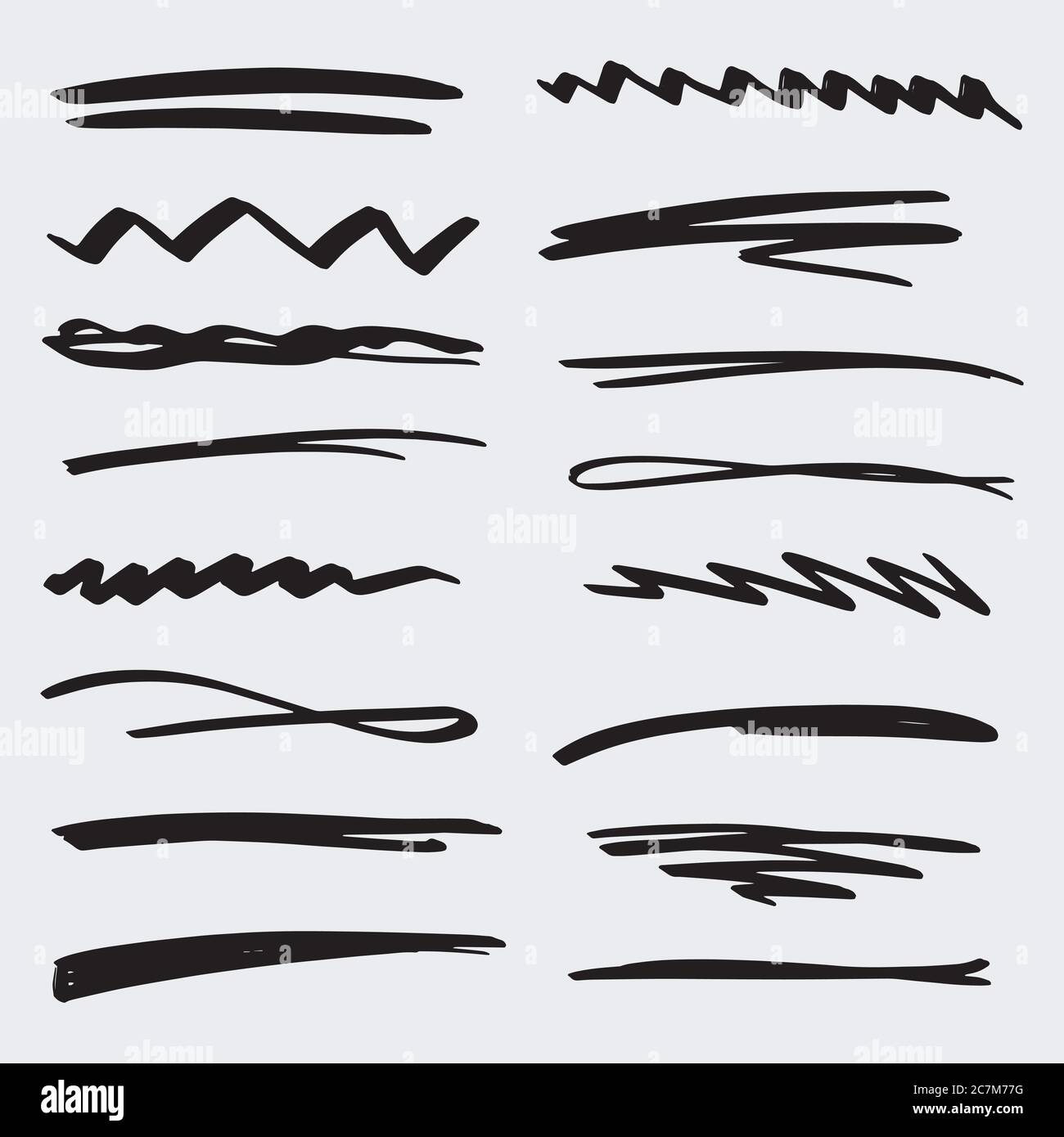 Handmade Collection Set of Underline Strokes in Marker Brush Doodle ...