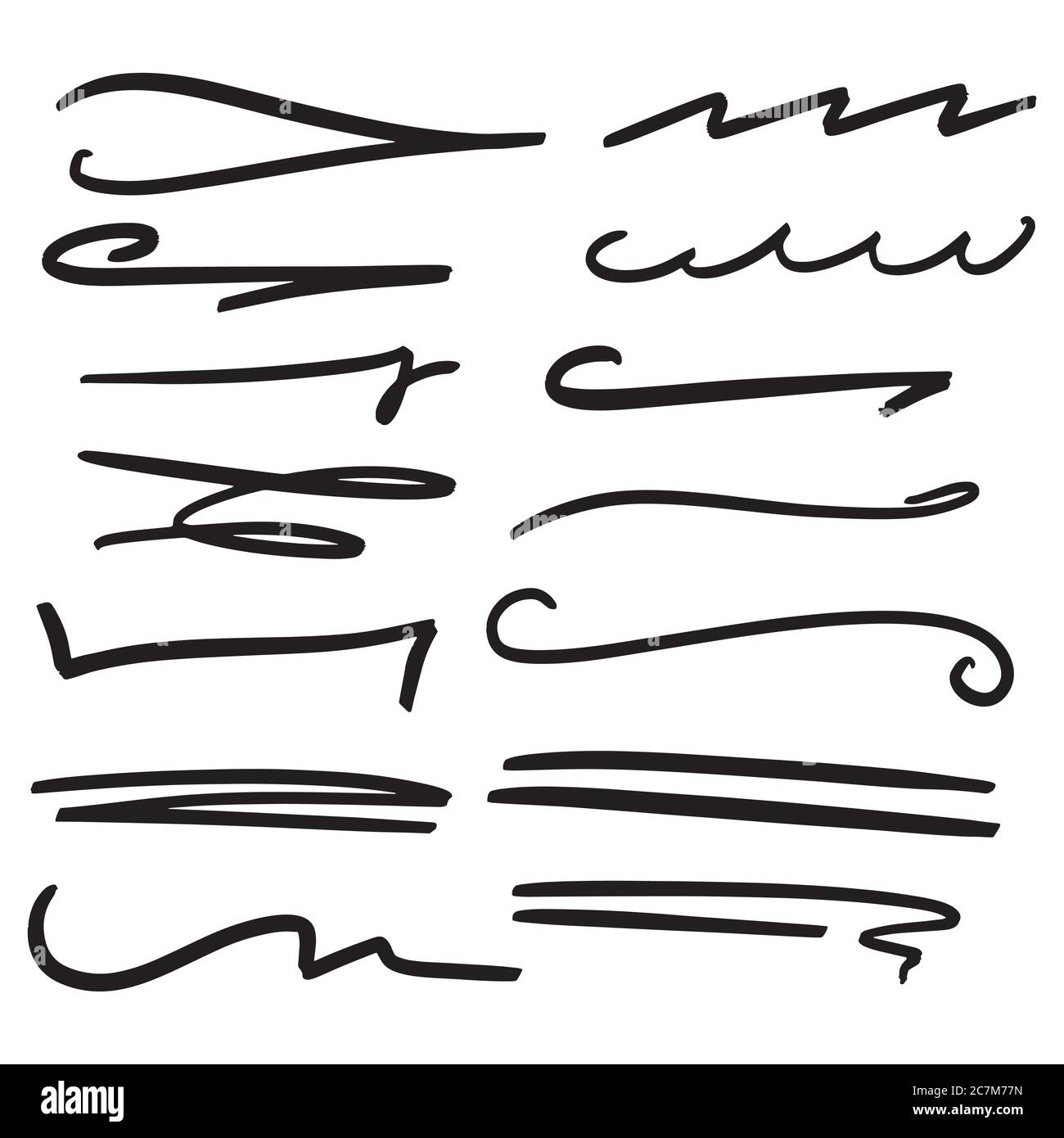 Handmade Collection Set of Underline Strokes in Marker Brush Doodle ...