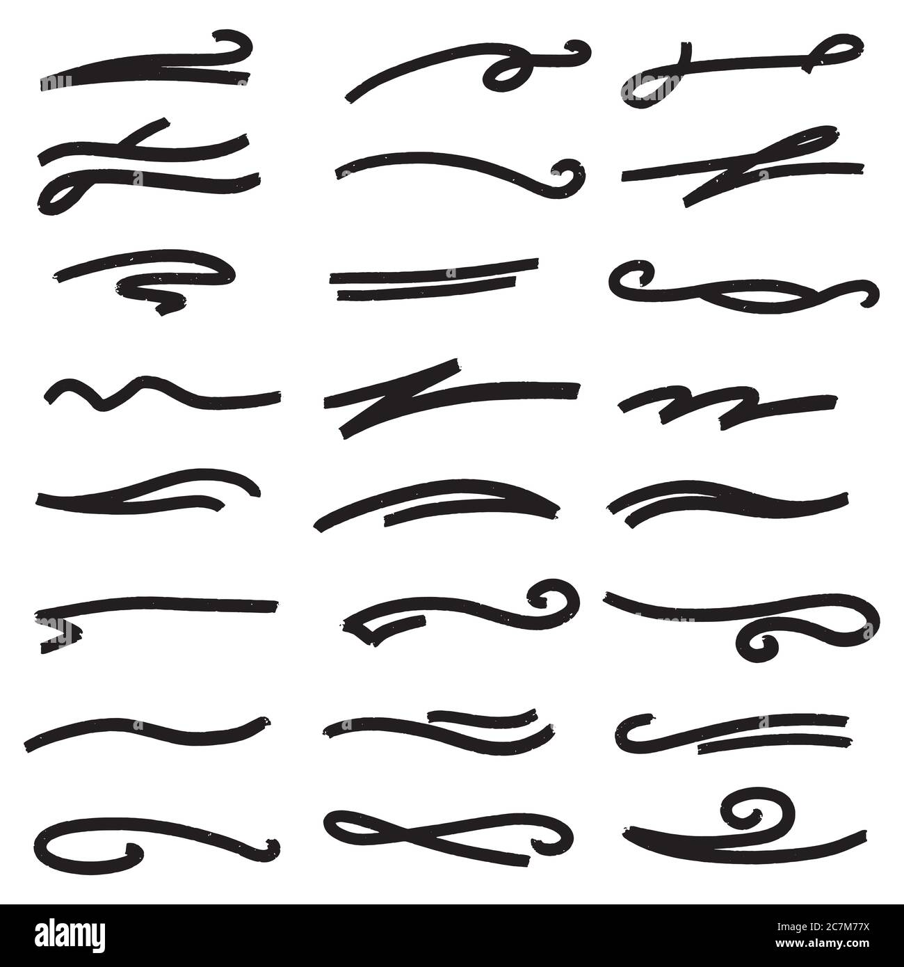 Handmade Collection Set of Underline Strokes in Marker Brush Doodle ...