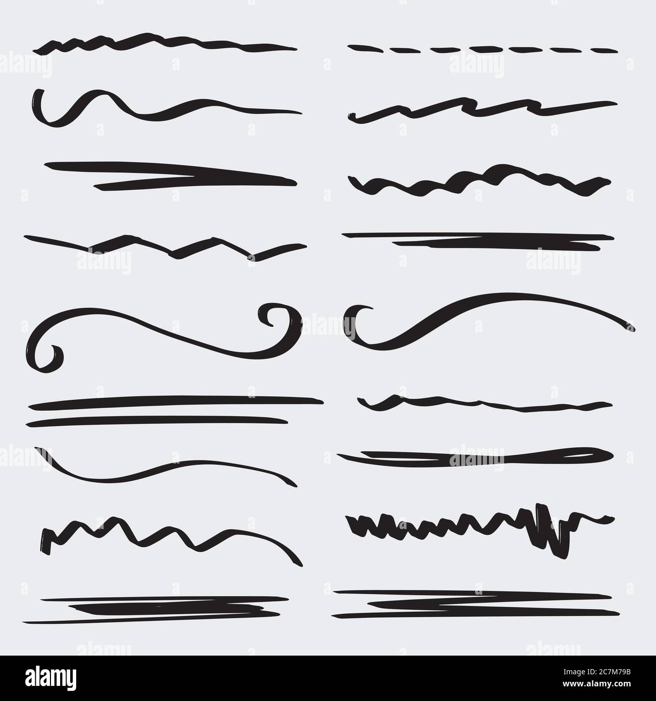 Handmade Collection Set of Underline Strokes in Marker Brush Doodle ...