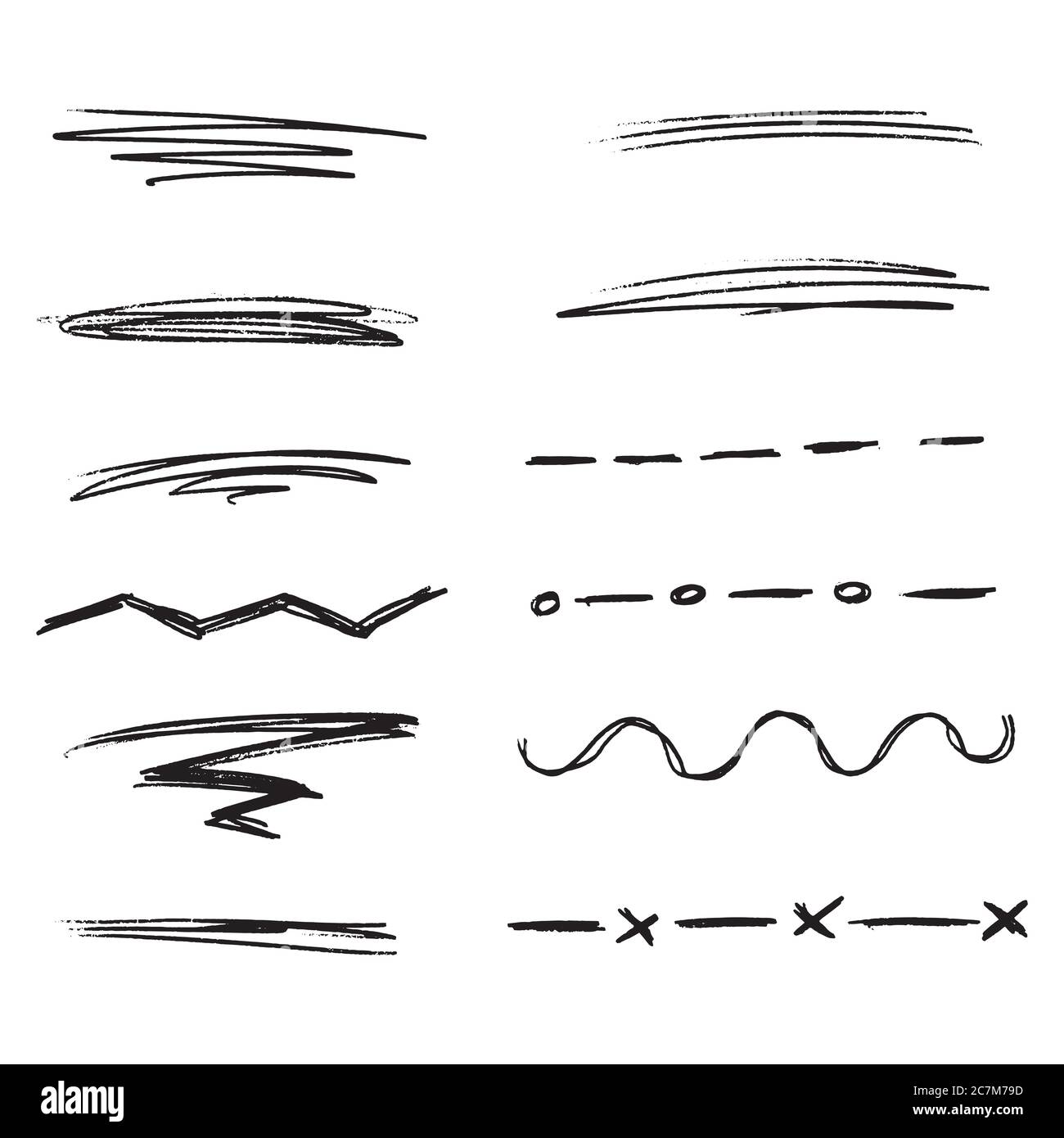 Handmade Collection Set of Underline Strokes in Marker Brush Doodle ...