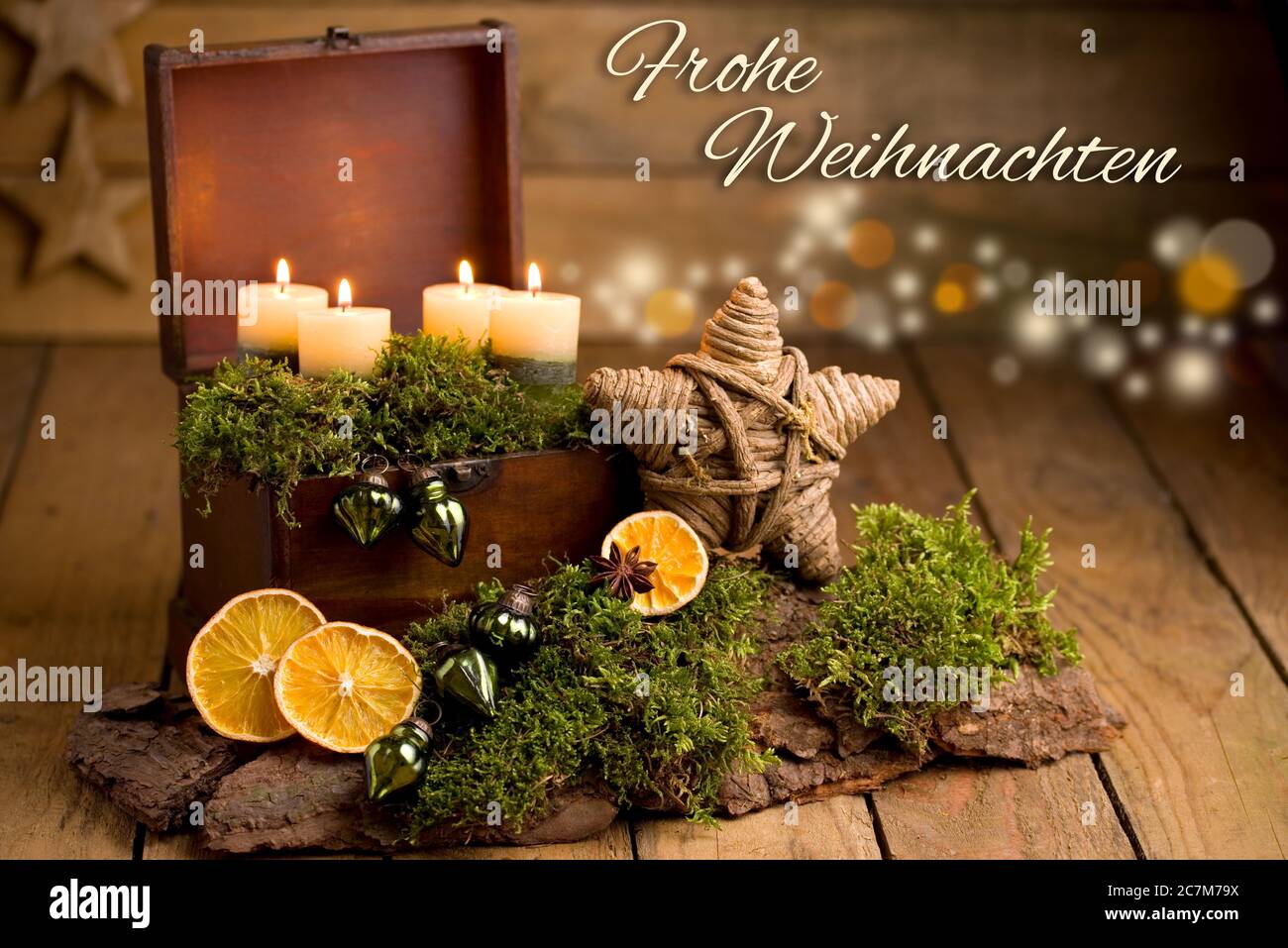 Festive Christmas greetings with lettering (German for Merry Christmas ...