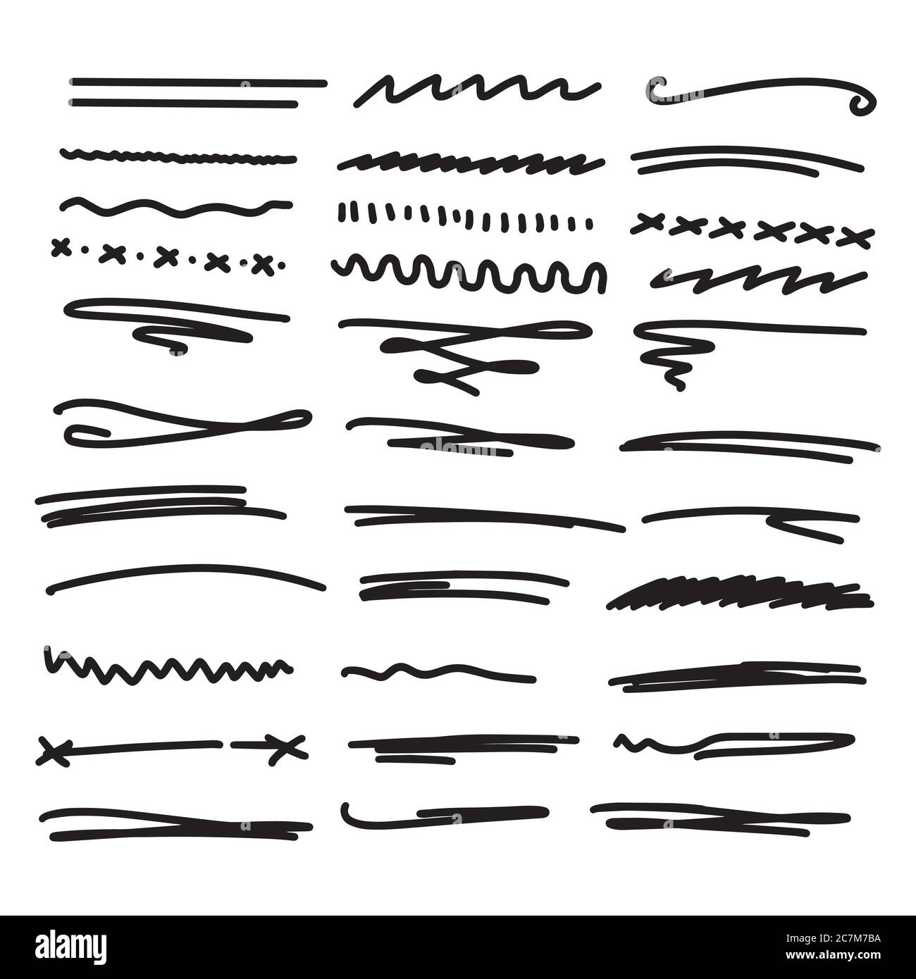 Handmade Collection Set of Underline Strokes in Marker Brush Doodle ...