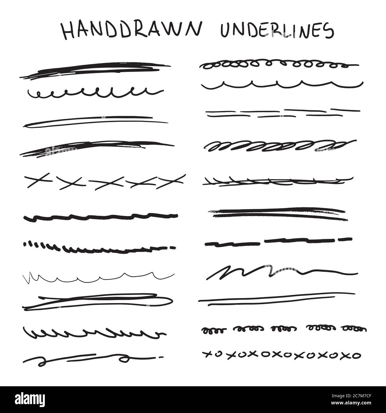 Handmade Collection Set of Underline Strokes in Marker Brush Doodle ...