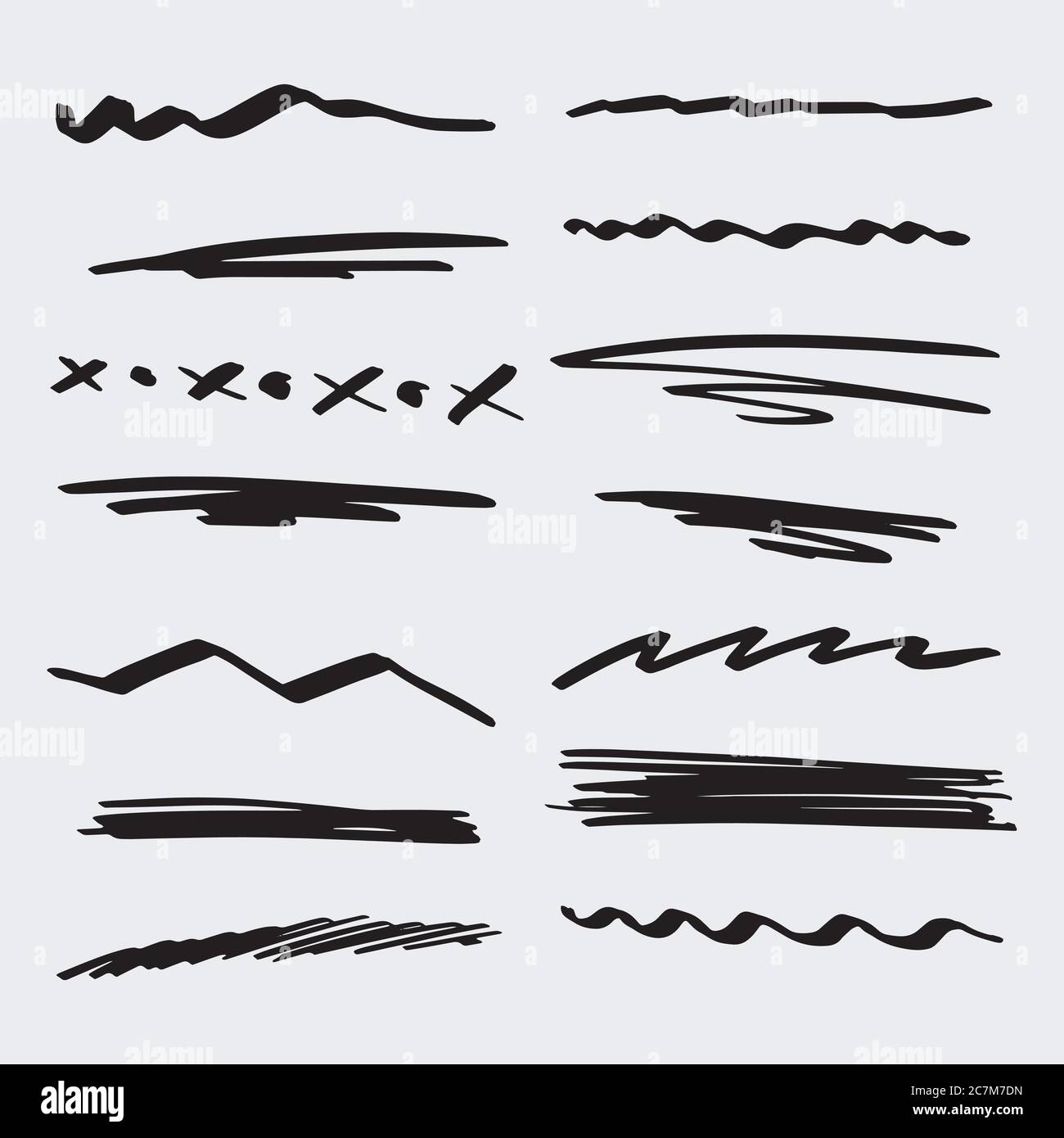 Handmade Collection Set of Underline Strokes in Marker Brush Doodle ...