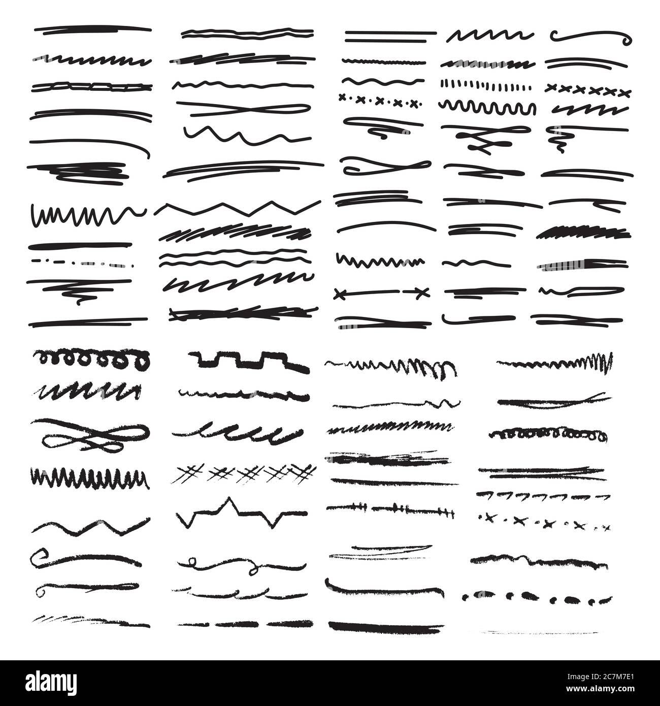 Handmade Collection Set of Underline Strokes in Marker Brush Doodle ...