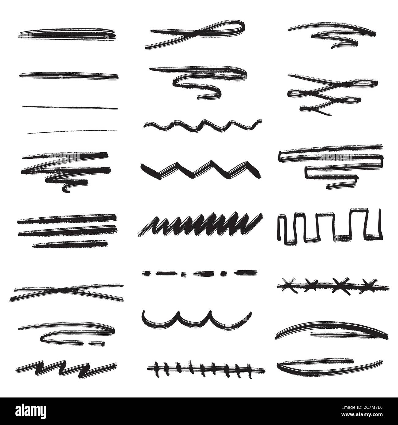 Handmade Collection Set of Underline Strokes in Marker Brush Doodle ...