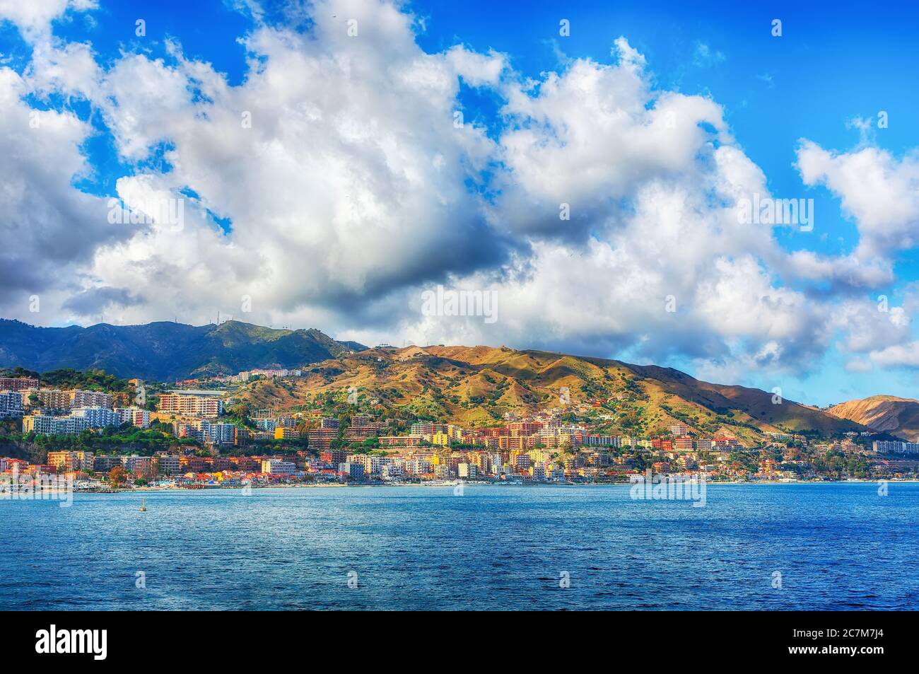 Cityscape of Messina and the Mediterranean Sea, at Sicily island, Italy ...
