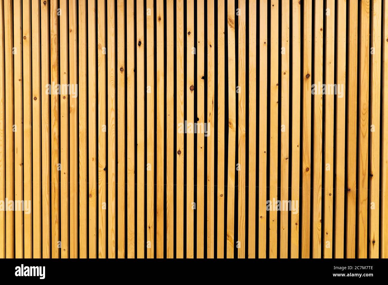 Vertical thin wooden slats on wall in modern interior. Natural brown ...