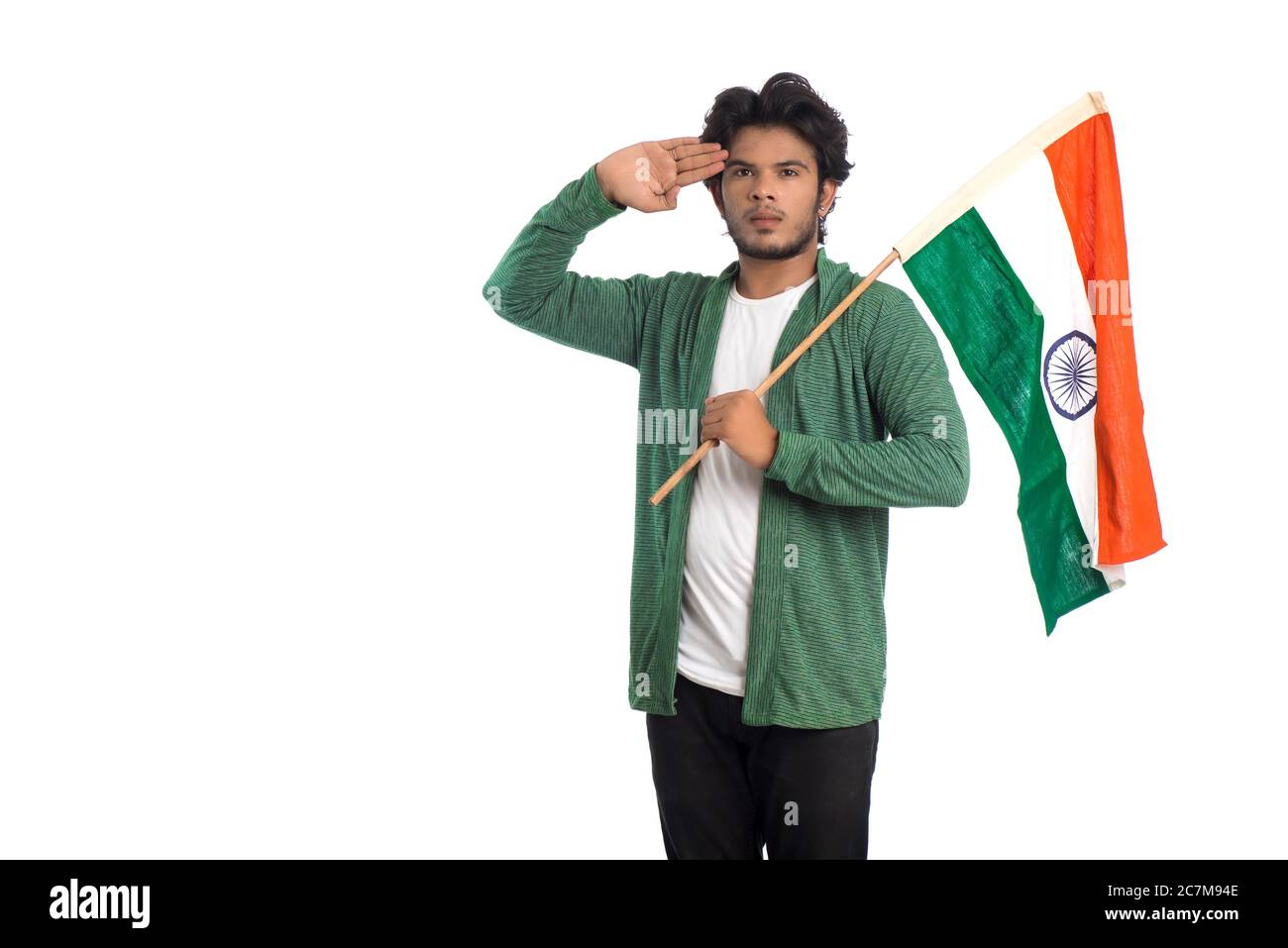 Young man with Indian flag or tricolor on white background, Indian ...