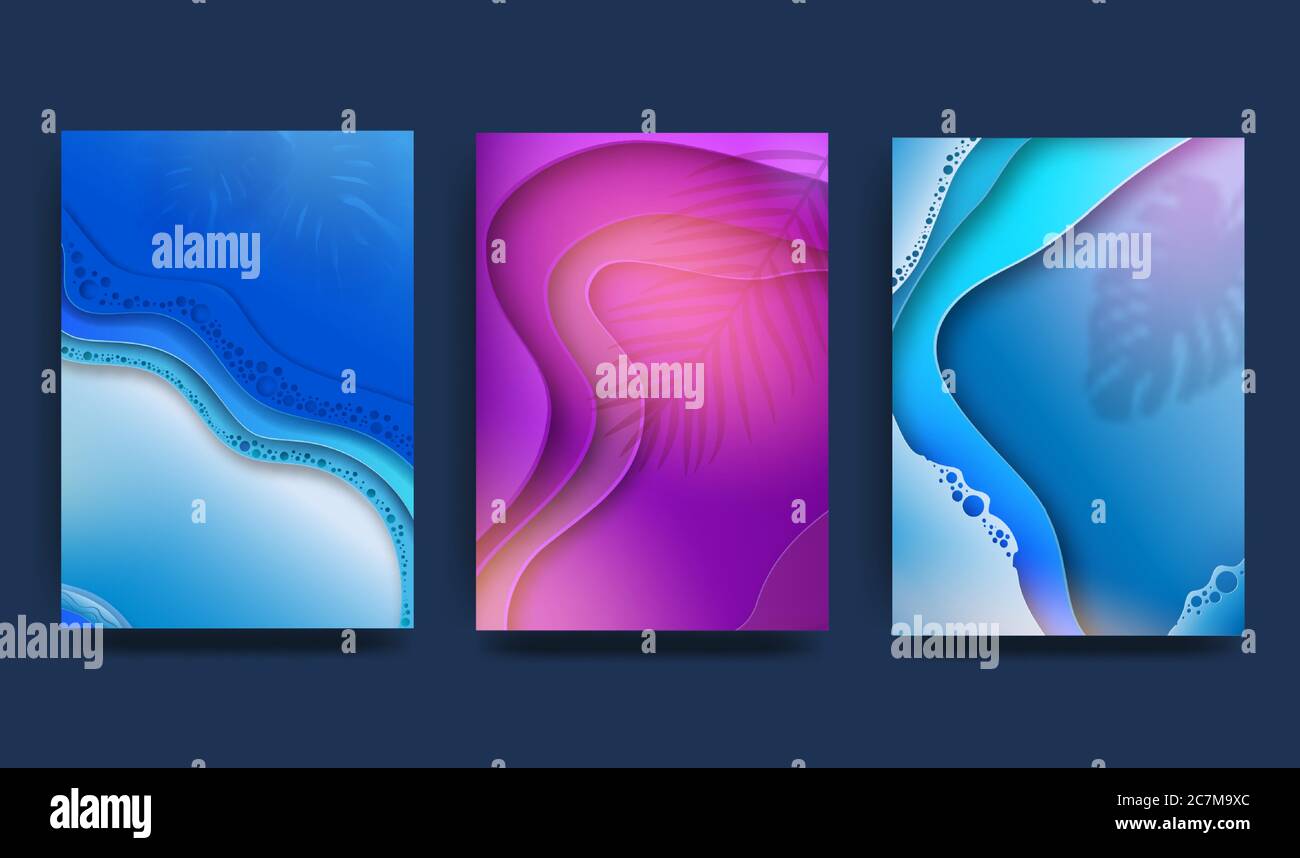 A4 abstract color 3d paper art illustration set. Contrasting colors ...