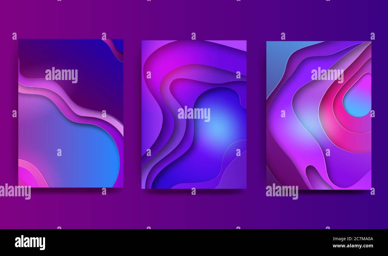 A4 abstract color 3d paper art illustration set. Contrasting colors ...