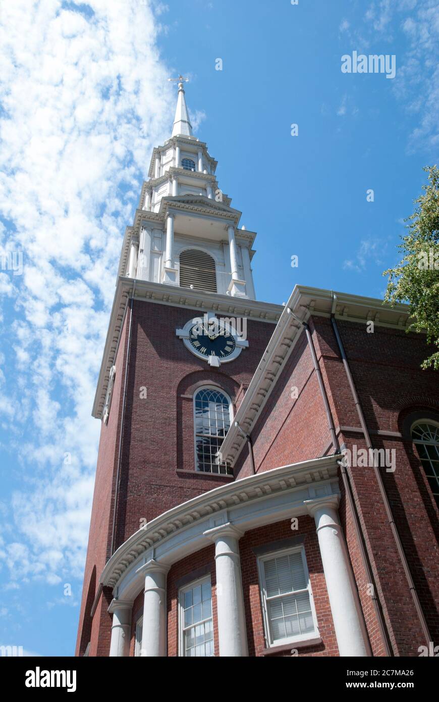The view of historic city hall clock tower in Boston old town ...