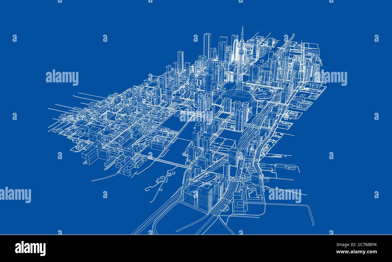 Outline city concept. Wire-frame style Stock Photo - Alamy
