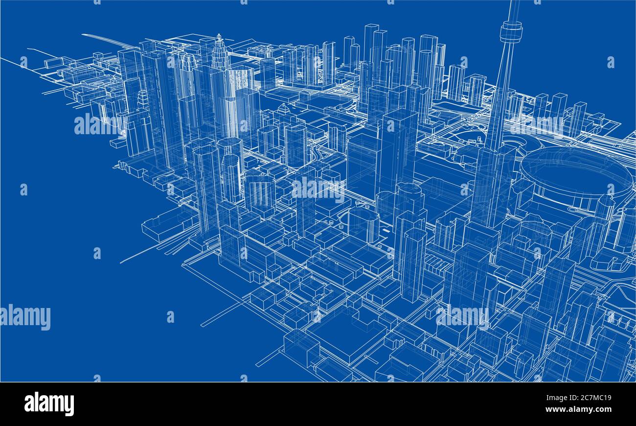 Outline city concept. Wire-frame style Stock Photo - Alamy