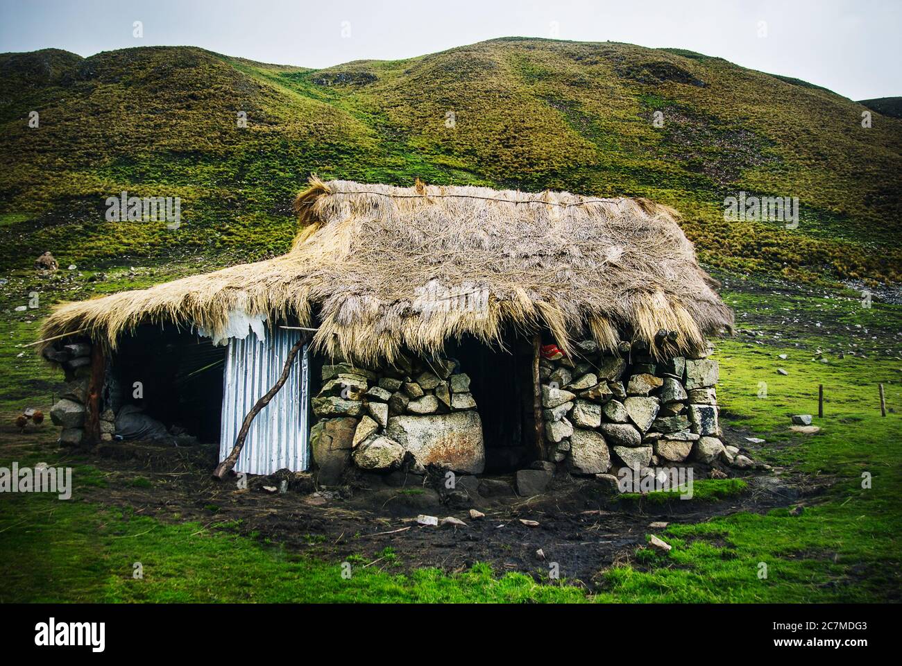 Stone hut in Chaullacocha village, Andes Mountains, Peru, South America ...