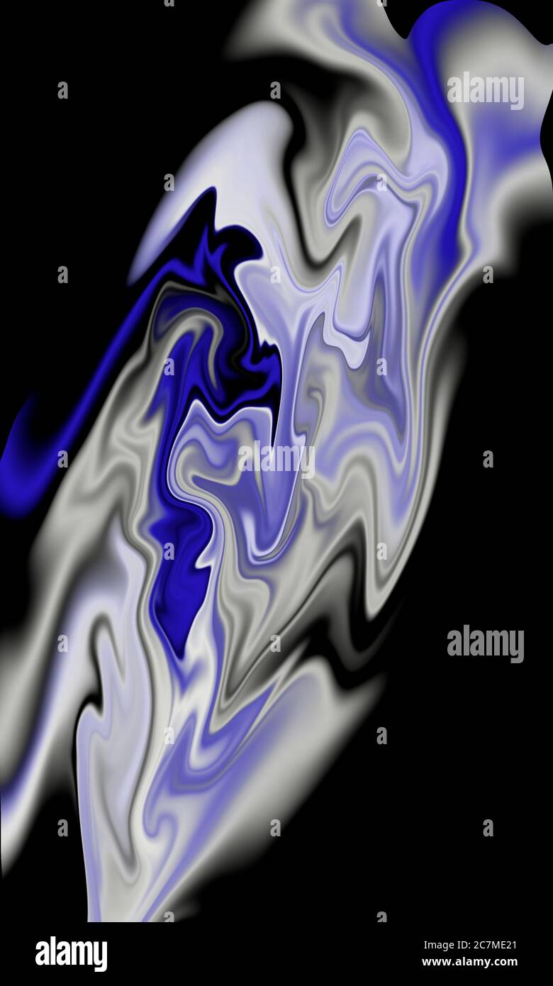 Blue and white liquid texture digital graphical side frame art on Black ...