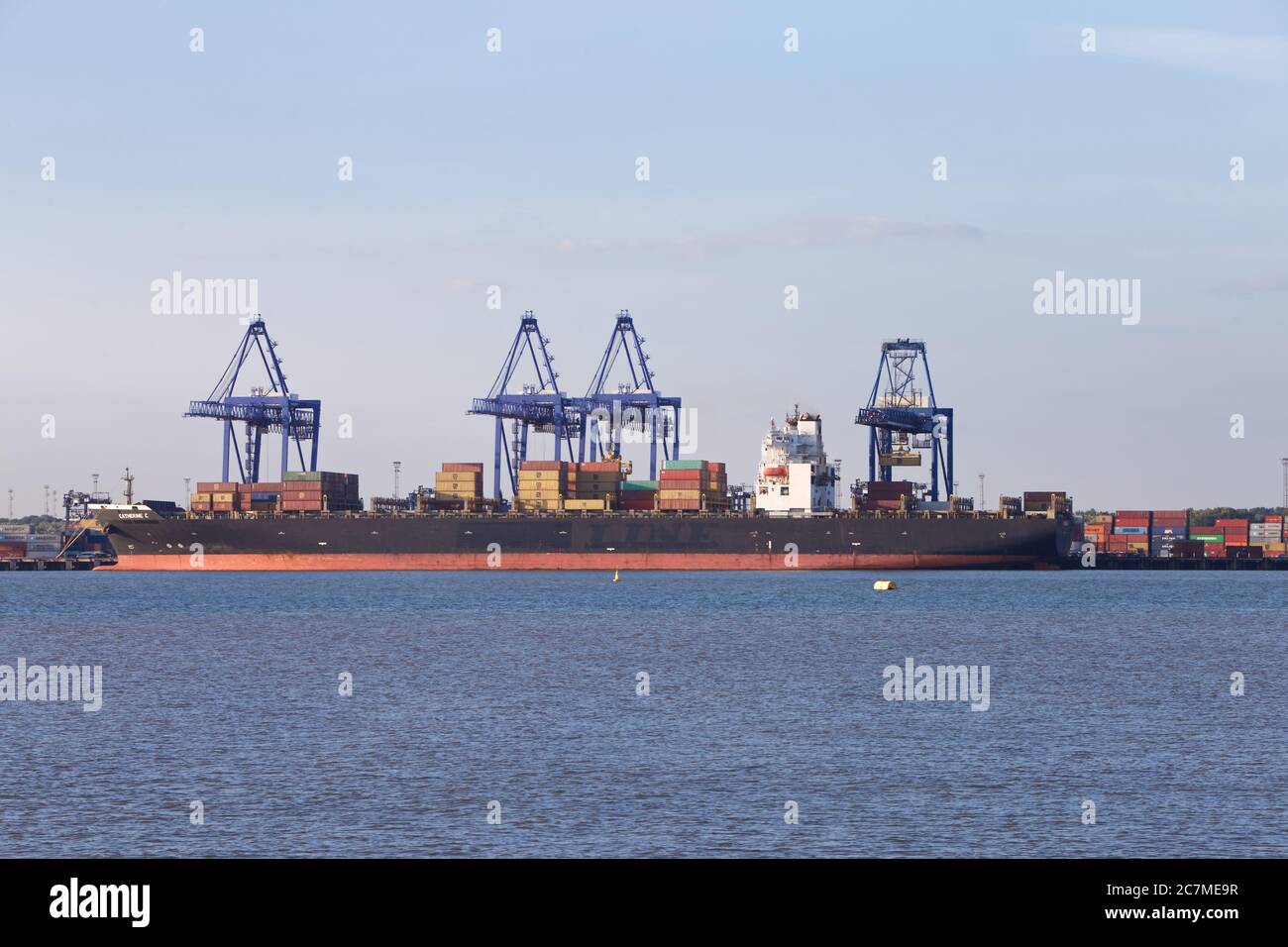 Container ship Catherine C docked at the Port of Felixstowe, Suffolk ...