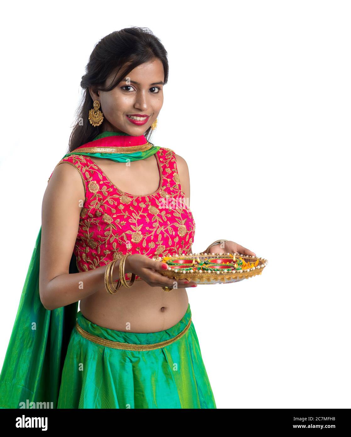 Portrait of a Indian Traditional Girl holding Diya, Girl Celebrating ...