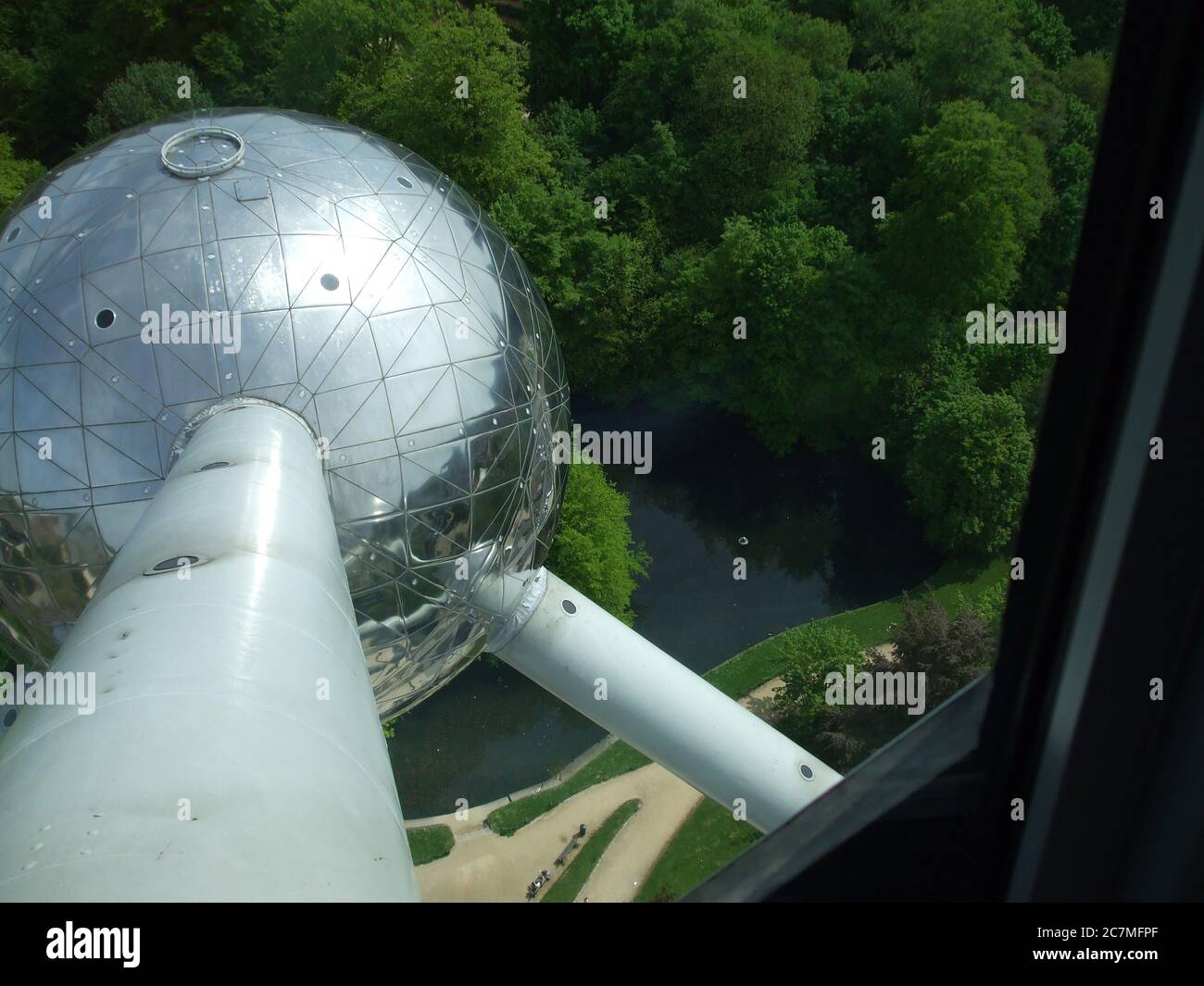 Futuristic round statue in Centenary Palace in Brussels, Belgium Stock ...