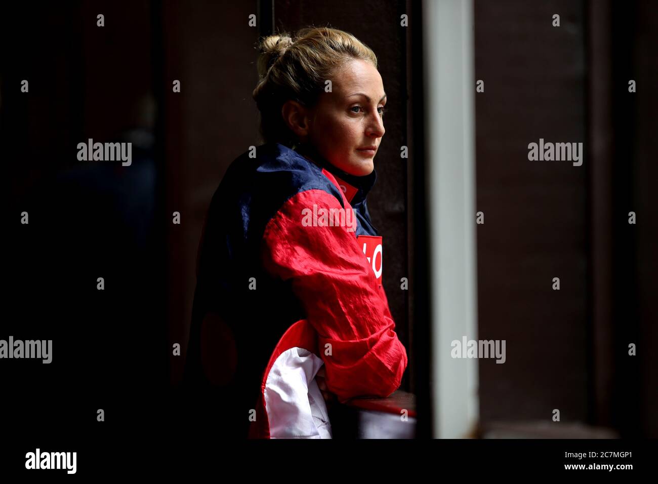Jockey Rachel Richardson at Haydock Park Racecourse Stock Photo - Alamy