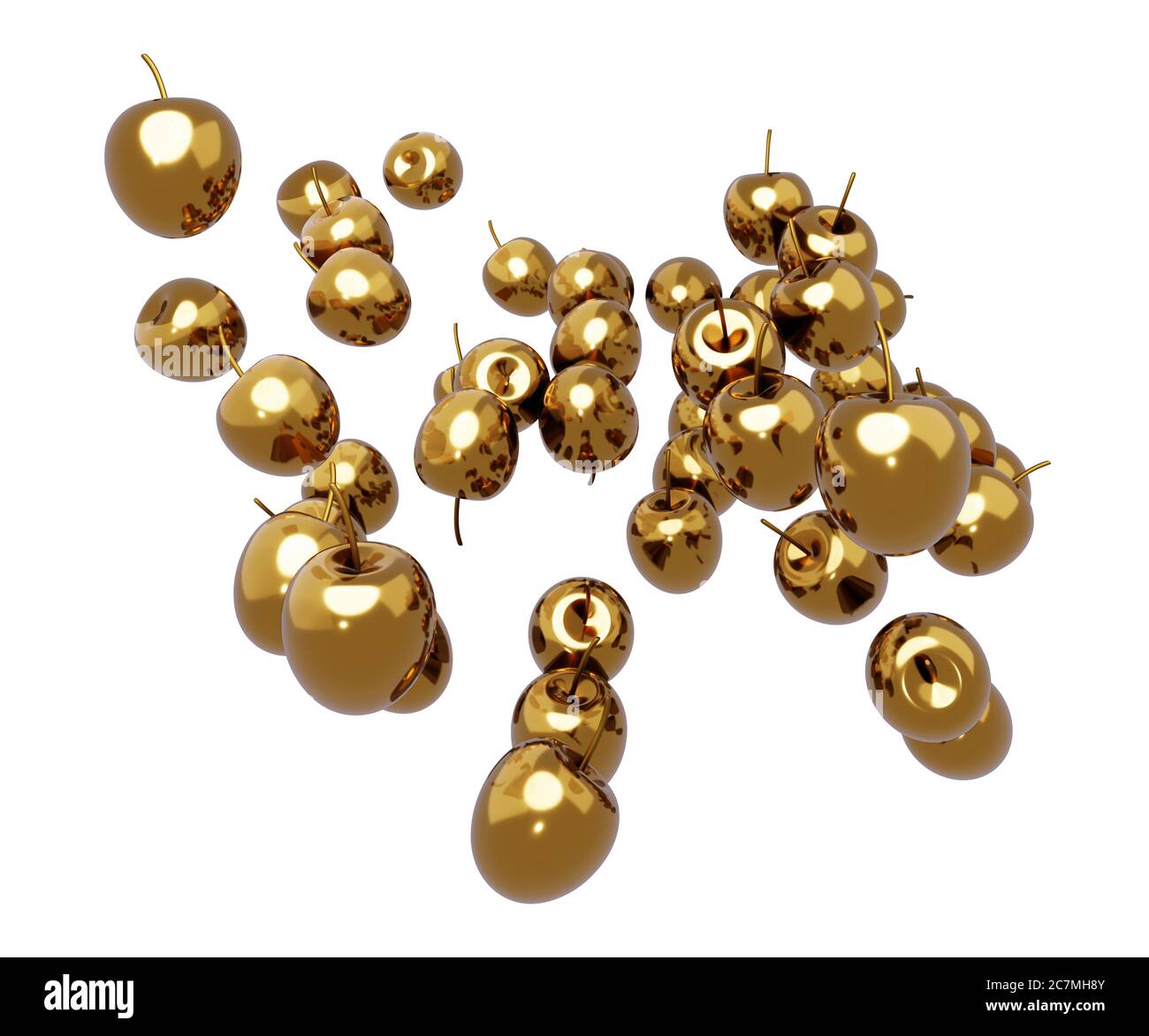 falling golden cherry solated on white, cherry in the air, vitamin Gold ...