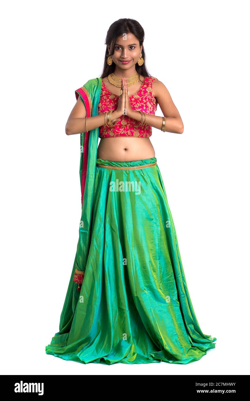 Beautiful Indian girl with welcome expression (inviting), greeting ...