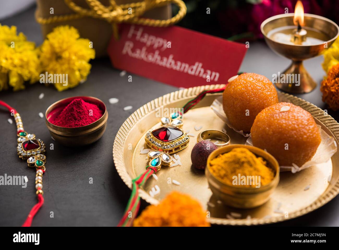 Raksha Bandhan / Rakshabandhan Rakhi with Haldi Kumkum rice, sweet ...