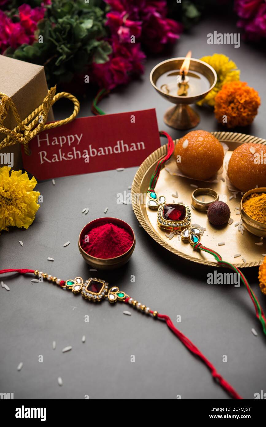 Raksha Bandhan / Rakshabandhan Rakhi with Haldi Kumkum rice, sweet ...