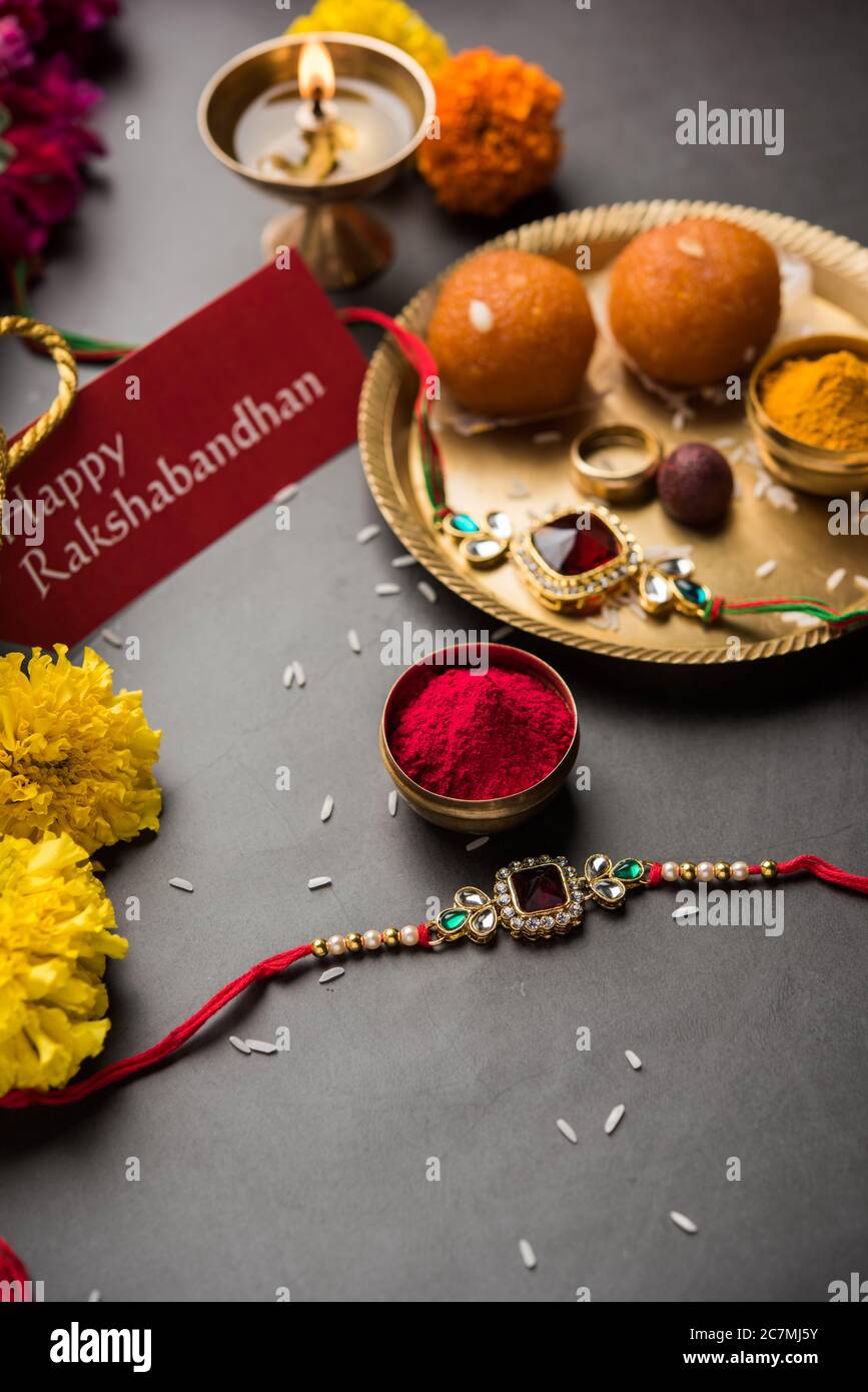 Raksha Bandhan / Rakshabandhan Rakhi with Haldi Kumkum rice, sweet ...