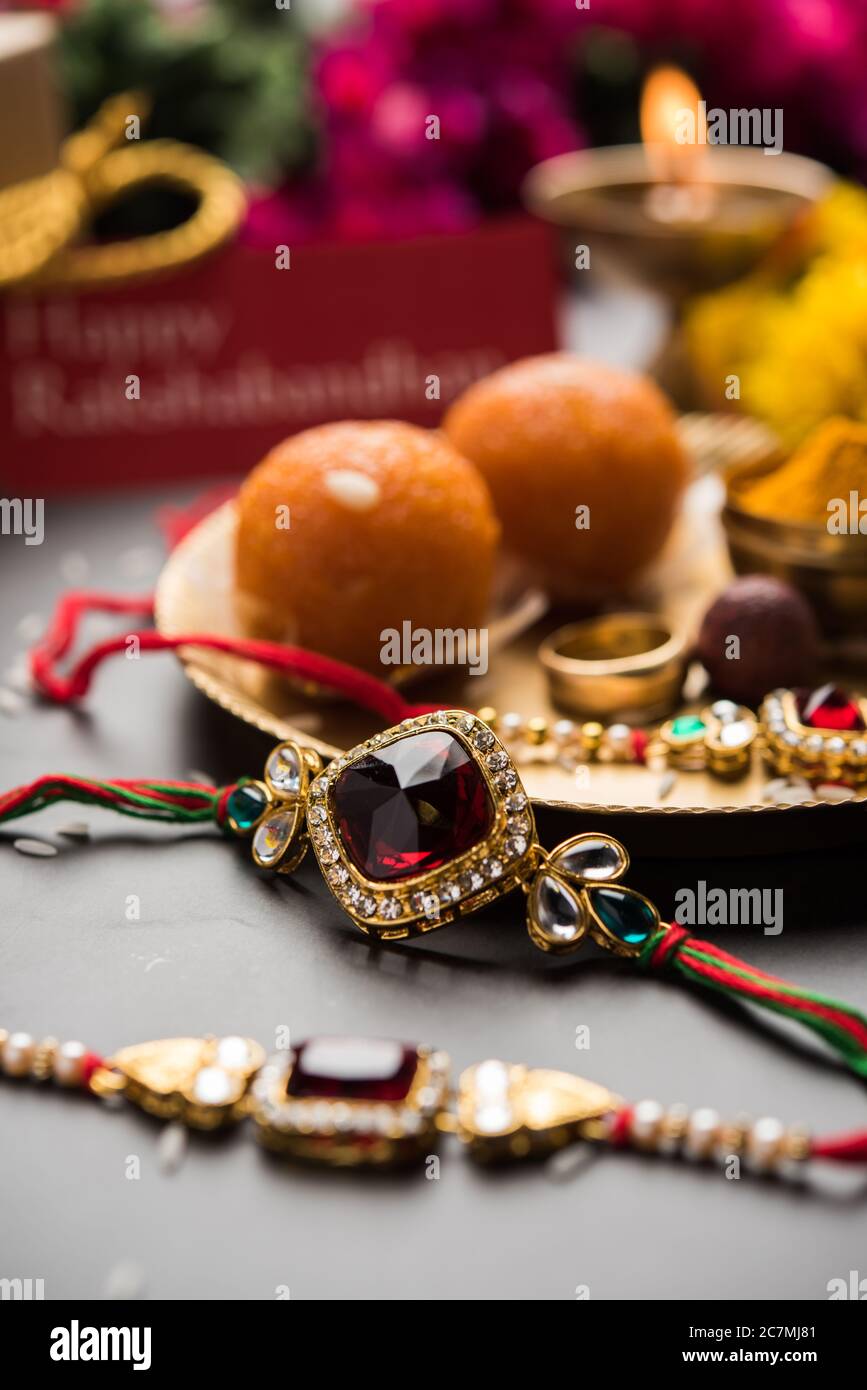 Raksha Bandhan / Rakshabandhan Rakhi with Haldi Kumkum rice, sweet ...