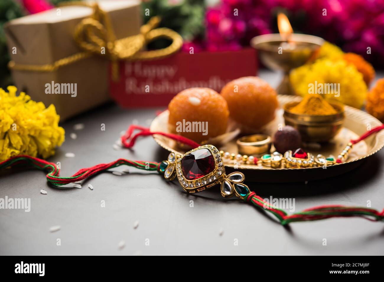 Raksha Bandhan / Rakshabandhan Rakhi with Haldi Kumkum rice, sweet ...