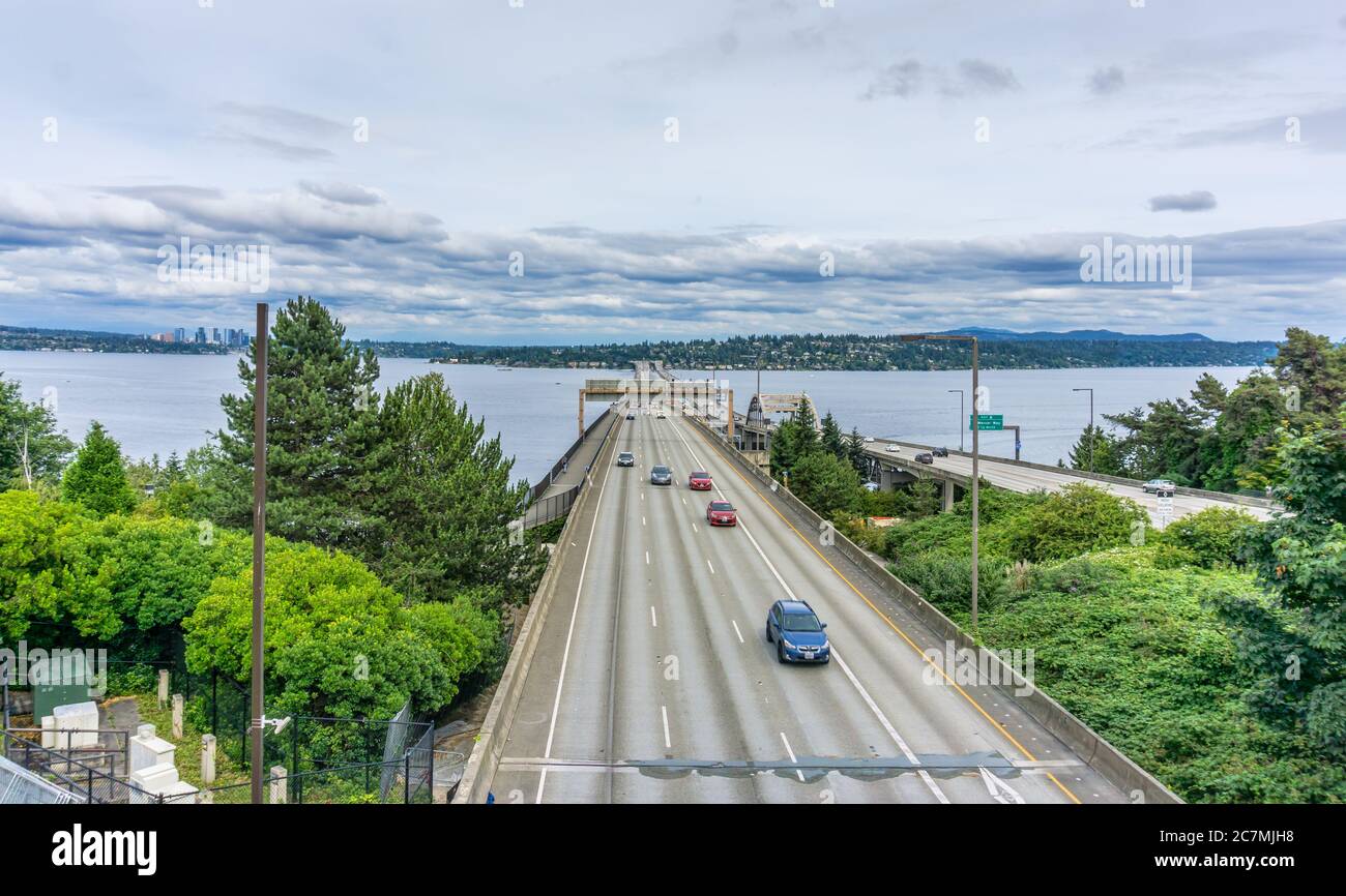 Interstate 90 floating bridges in Seattle, Washington Stock Photo - Alamy