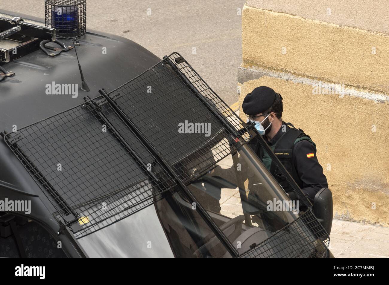 Spanish civil guard police officer guards a checkpoint organized by the ...
