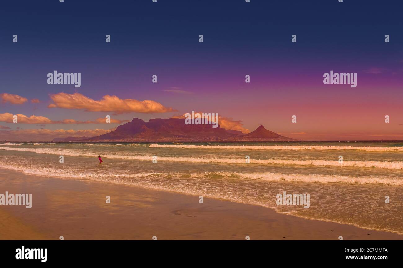 Table view beach at bloubergstrand Cape Town showing table mountain and ...