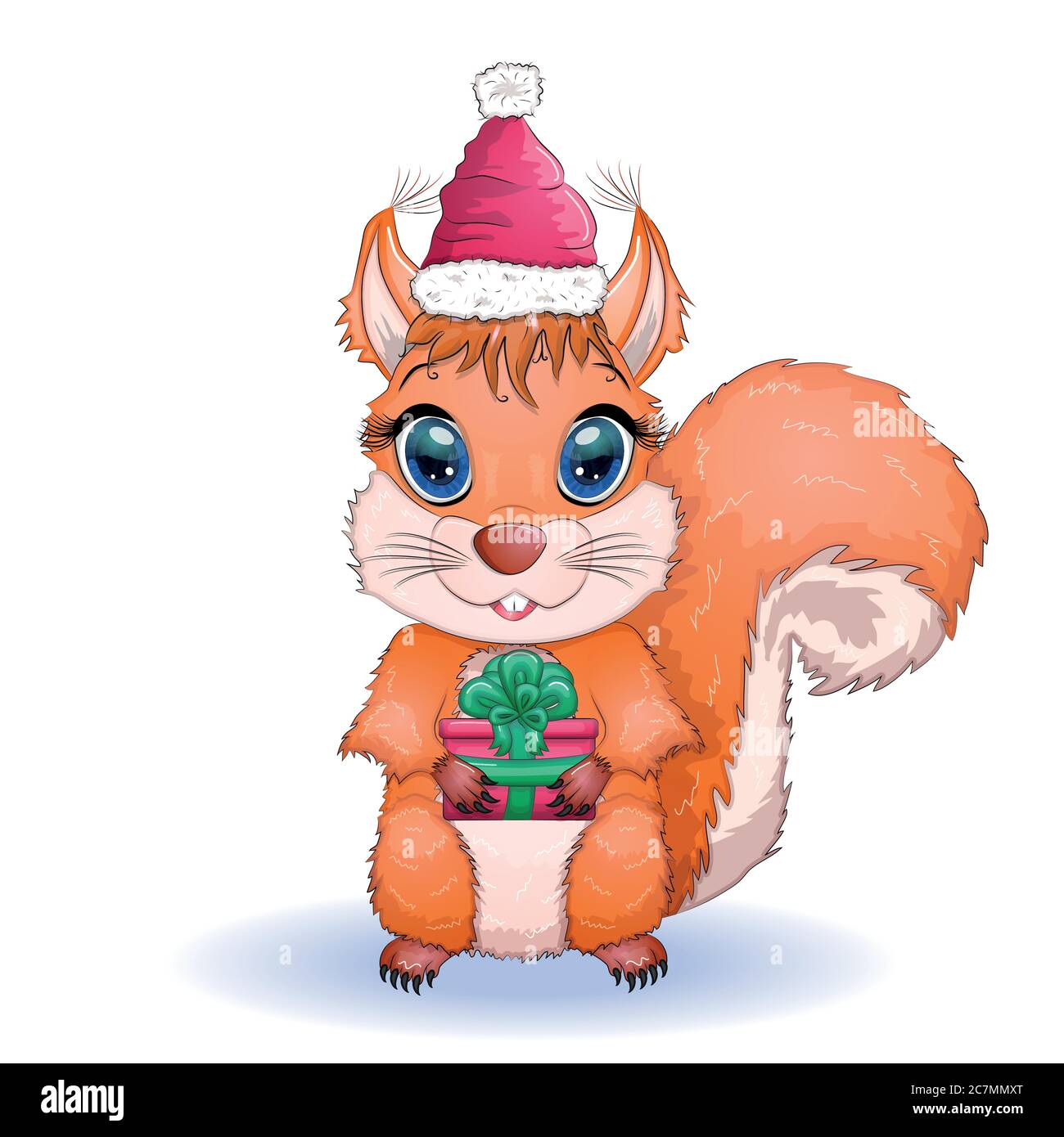 cute cartoon squirrel with beautiful eyes in a Santa Claus hat with a ...