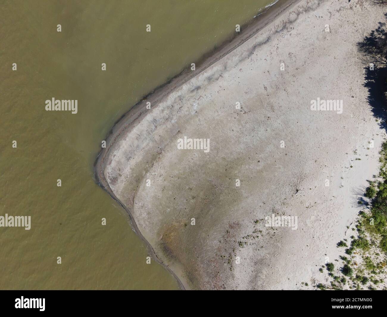 Aerial view on close-up of distributary channel Danube river flowing ...