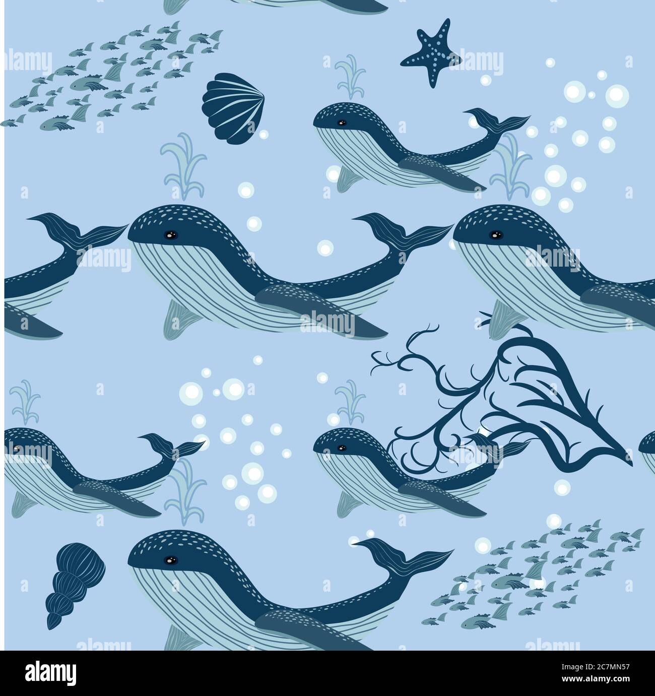 Seamless Pattern cute adorable beach funny theme, ocean blue whale ...