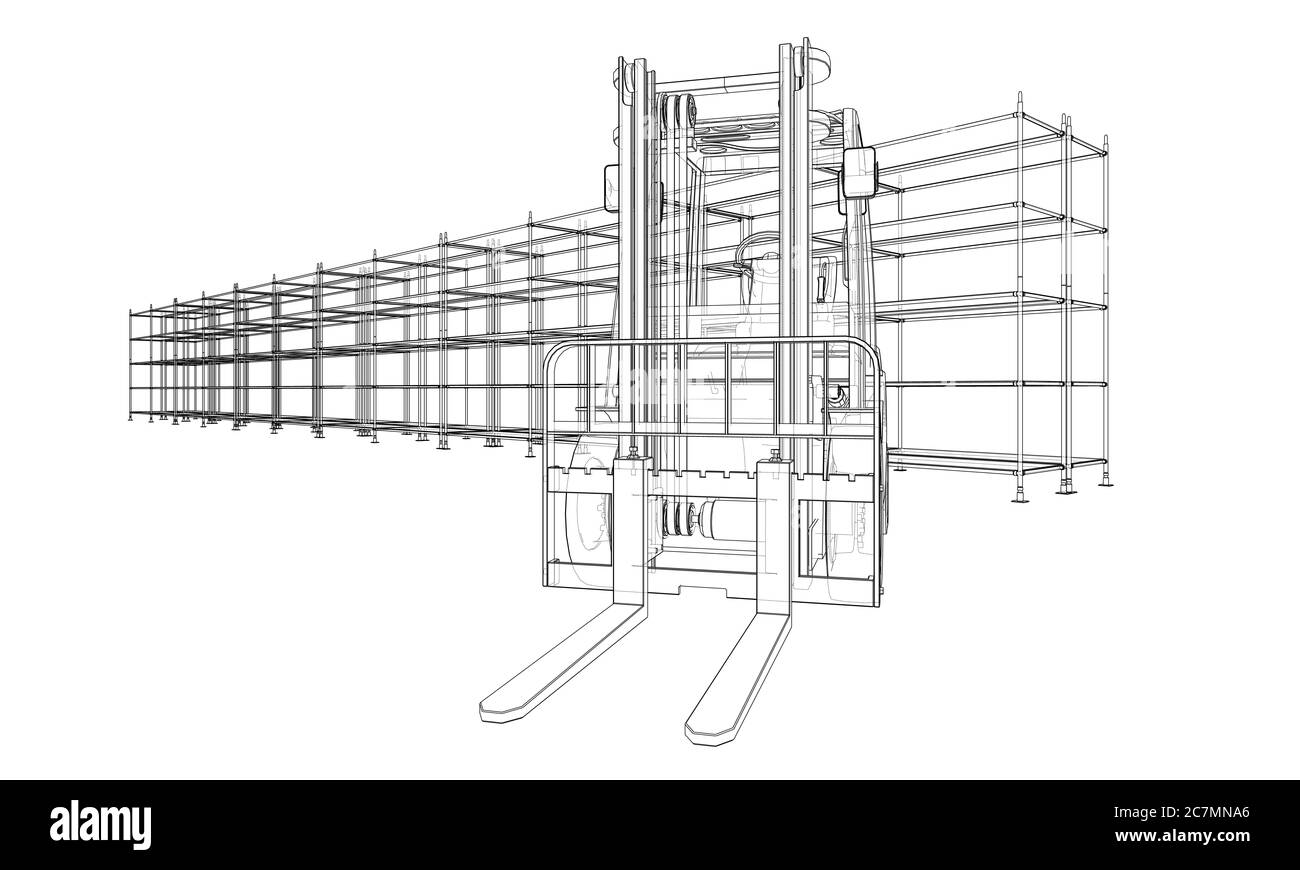 Warehouse shelves and forklift Stock Photo - Alamy