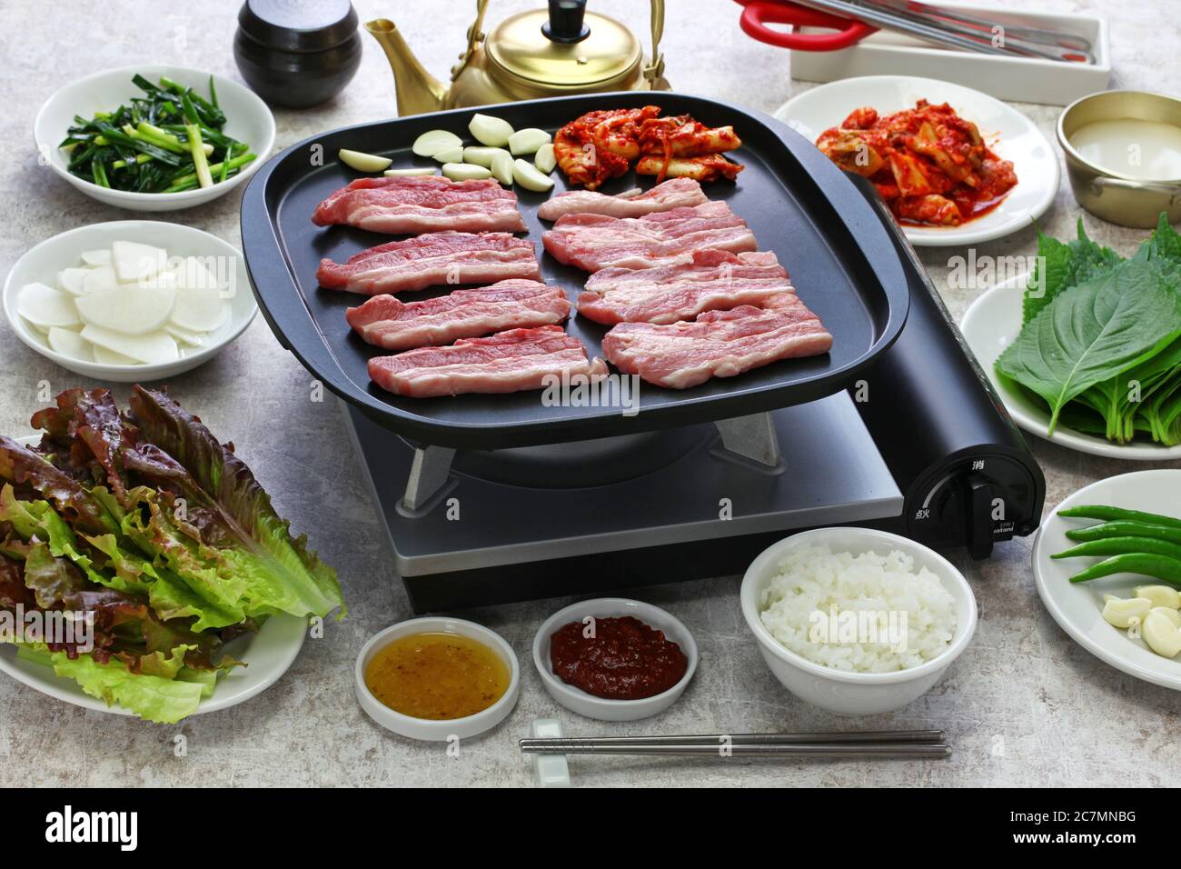 samgyeopsal ( grilled pork belly BBQ ), korean cuisine Stock Photo - Alamy