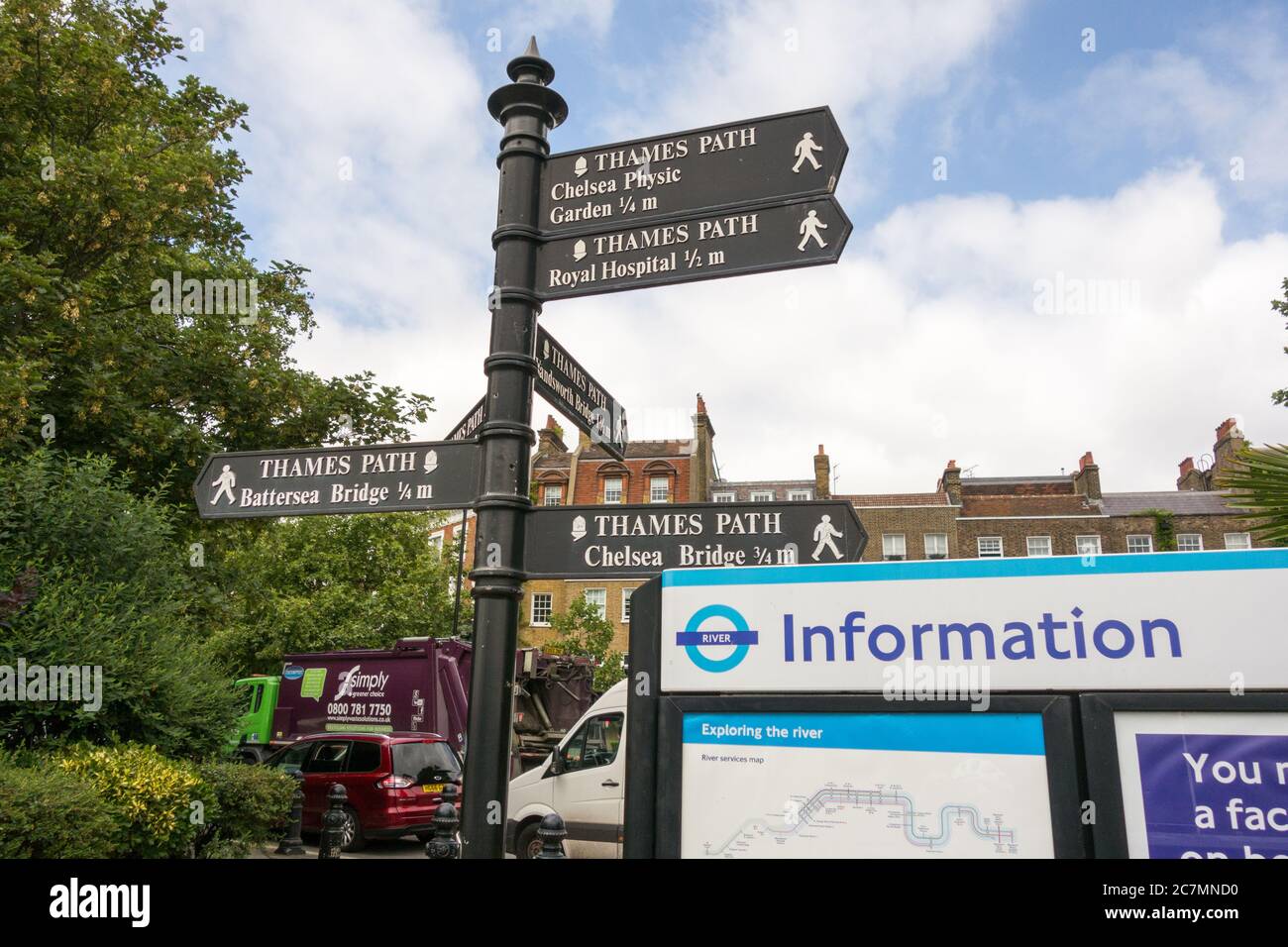 Thames Path signage on Chelsea Embankment, London, England, UK Stock ...