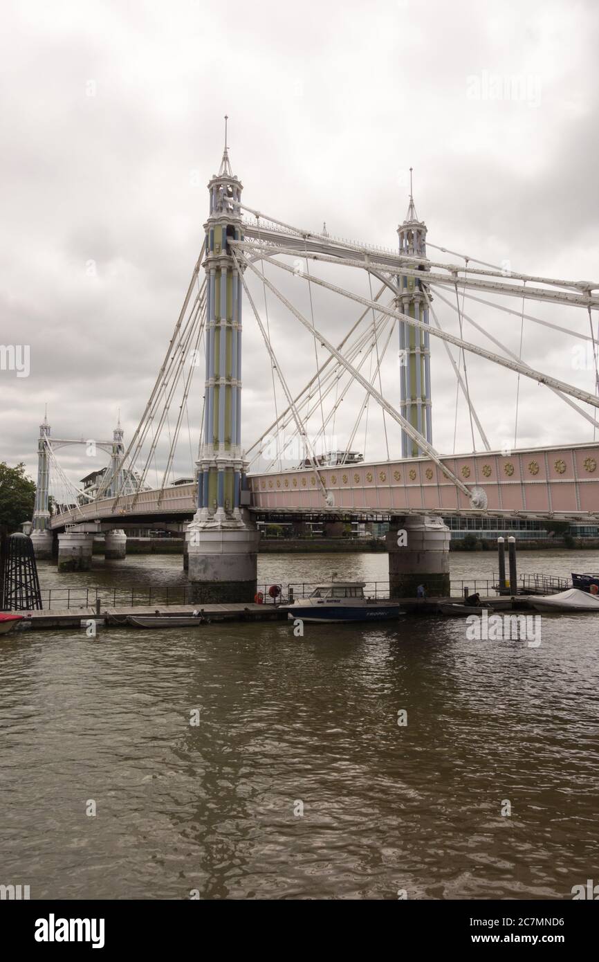 The Albert Bridge crossing the River Thames, Chelsea, London, England ...